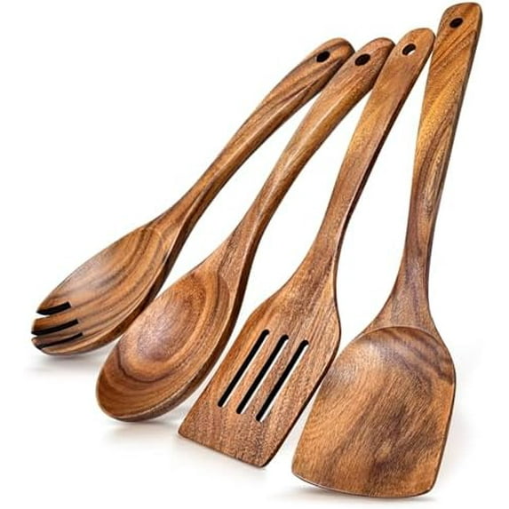 4Pcs Wooden Spoons for Cooking, Acacia Wood Kitchen Utensils Set for ...