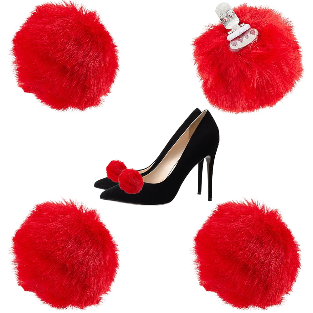 4Pcs Wool Pompom Ball Shoe Buckle Clips Detachable Shoe Decoration Red ...