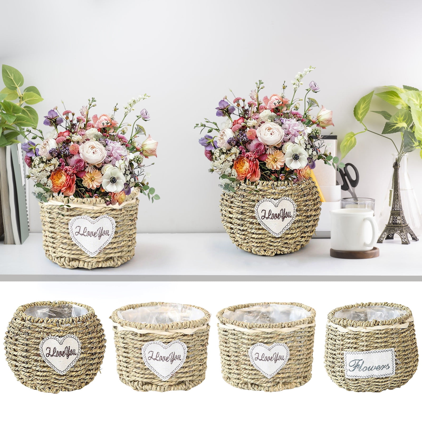 4Pcs Woven Flower Pot under $5! Yannianjz Woven Flowerpot, Rattan ...