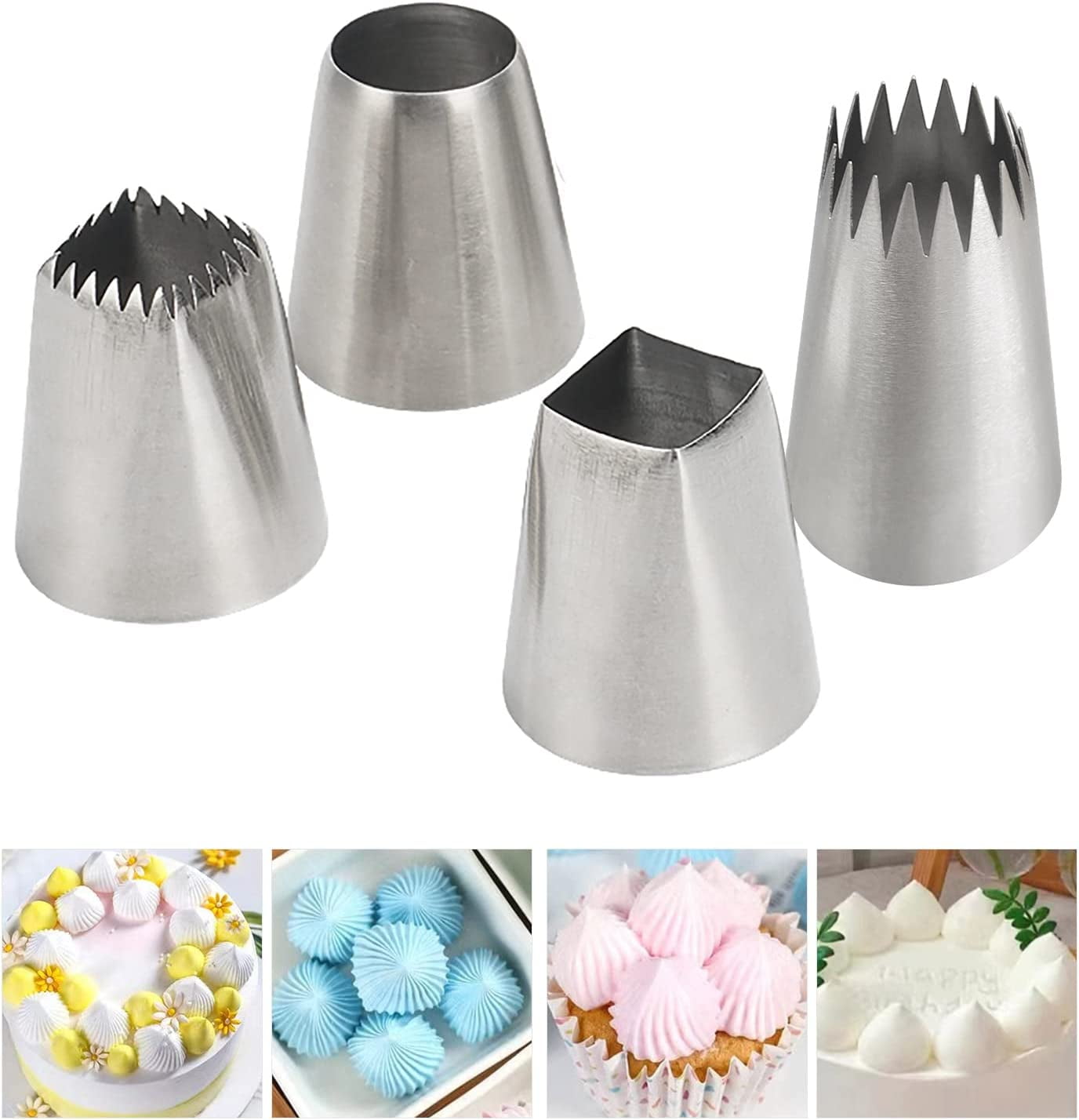 4Pcs X-Large Piping Tips Set, Stainless Steel Square Round Frosting ...