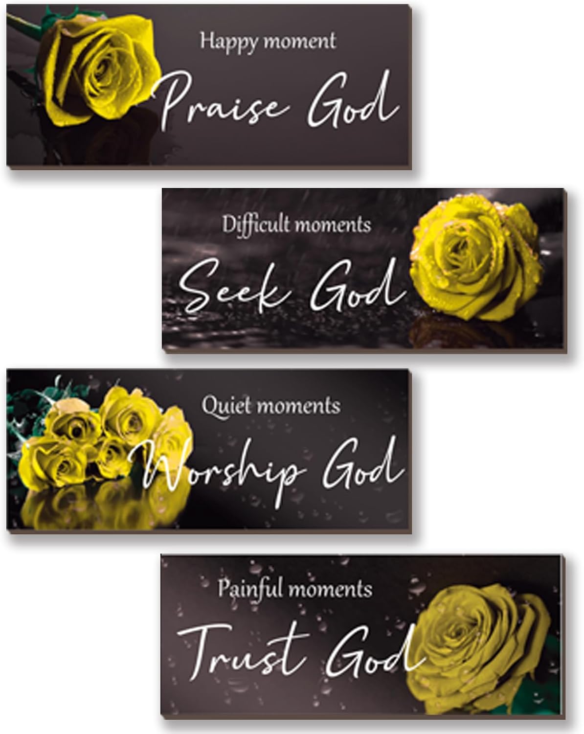 4Pcs Yellow Bathroom Decor Yellow Wall Decor Religious Bible Verse Rose ...