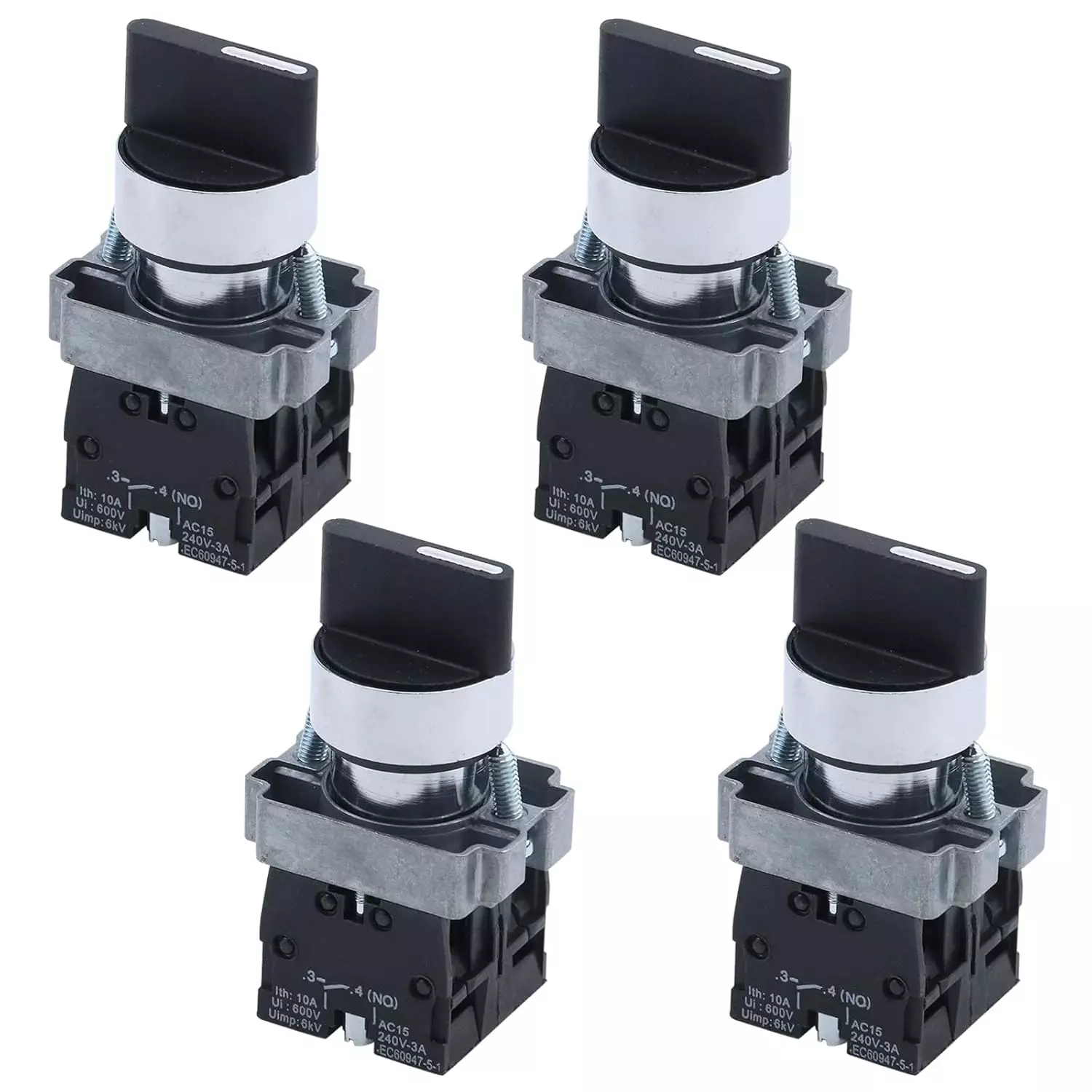 4Pcs ZB2-BE101 SPDT 2NO 4 Pin 3 Position round Top Rotary Selector ...