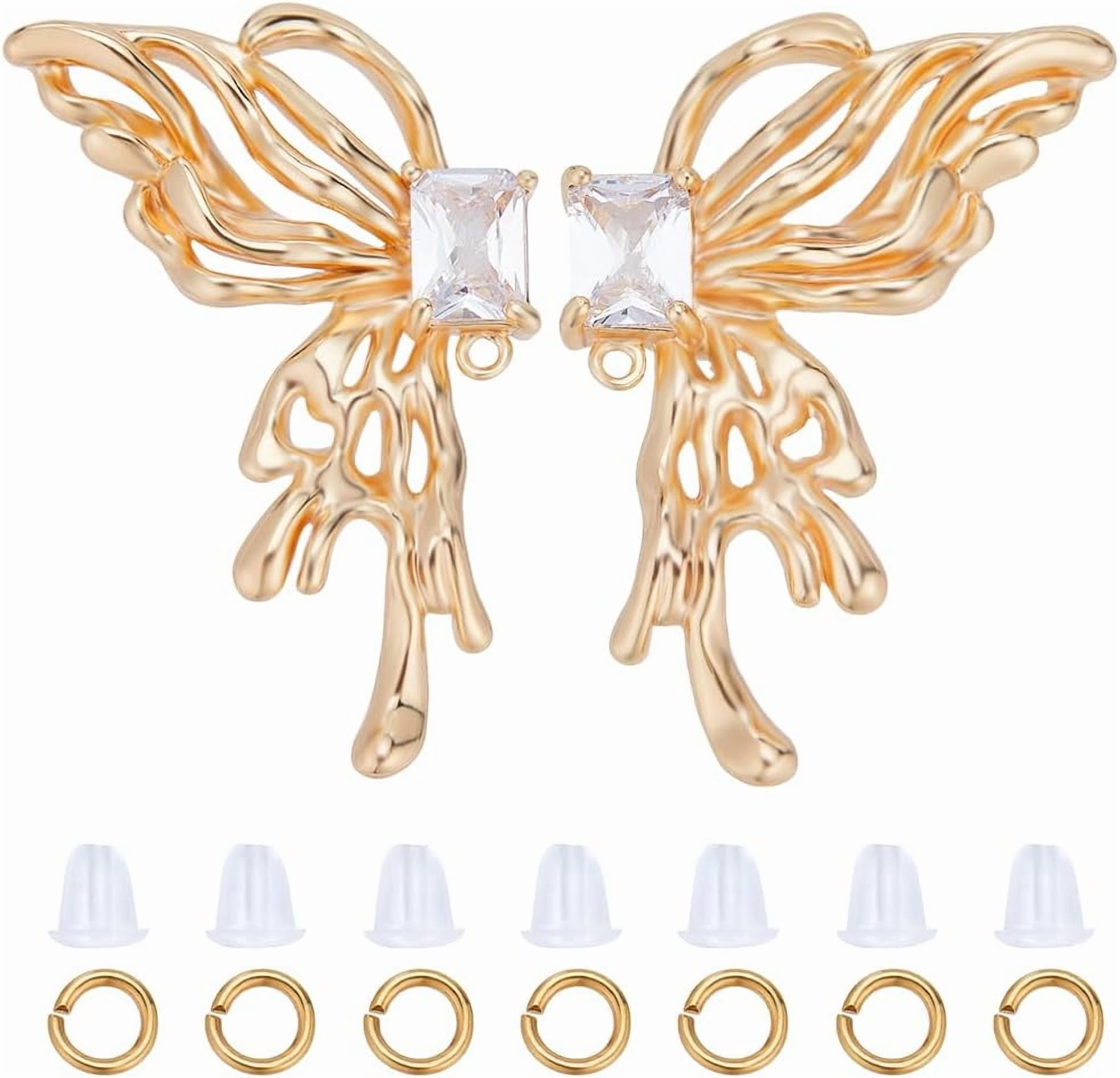 4Pcs Zirconia Butterfly Stud Earring Findings Ear Stud 18K Gold Plated ...