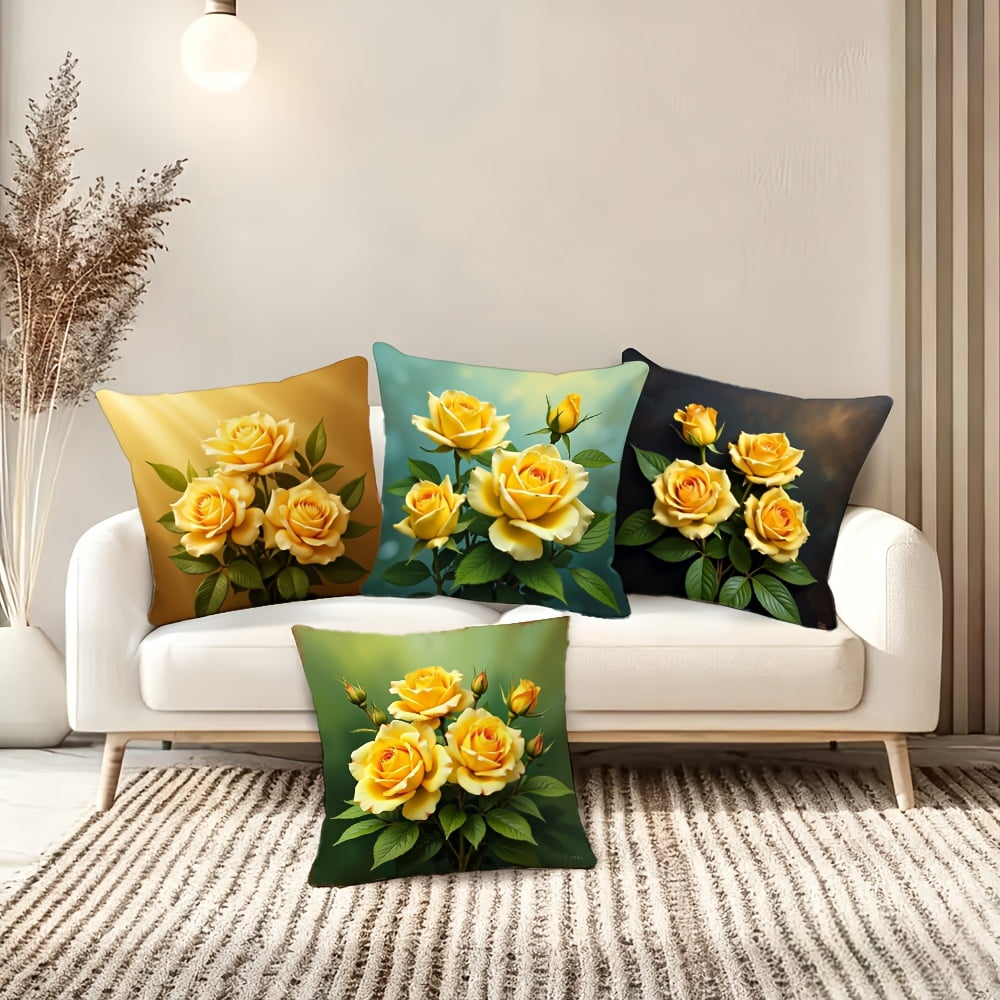 4Pcs, a light luxury romantic pillow cover with a yellow rose theme ...