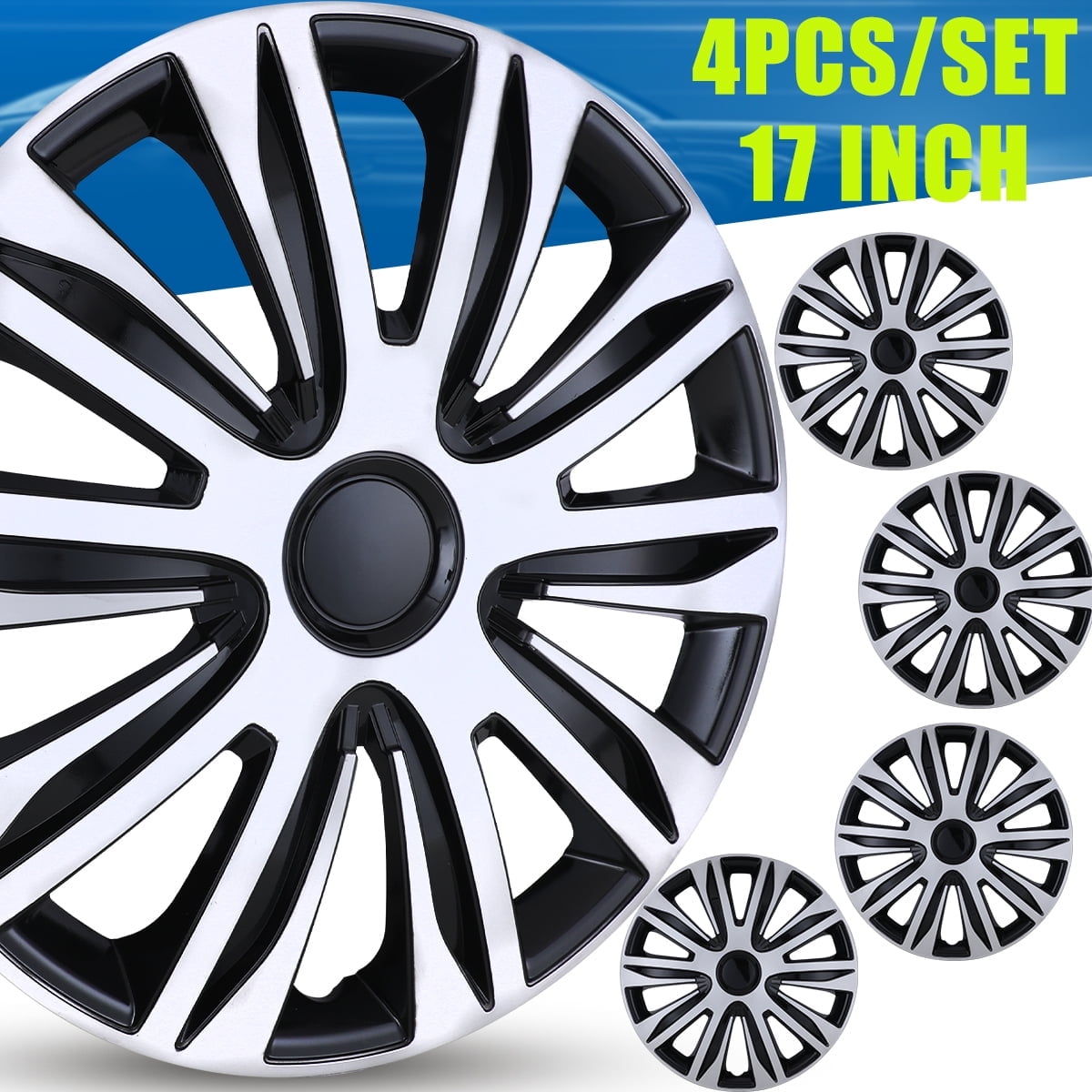 4Pcs/set 17" Silver&Black Universal Hubcaps Wheel Covers for Most Cars ...