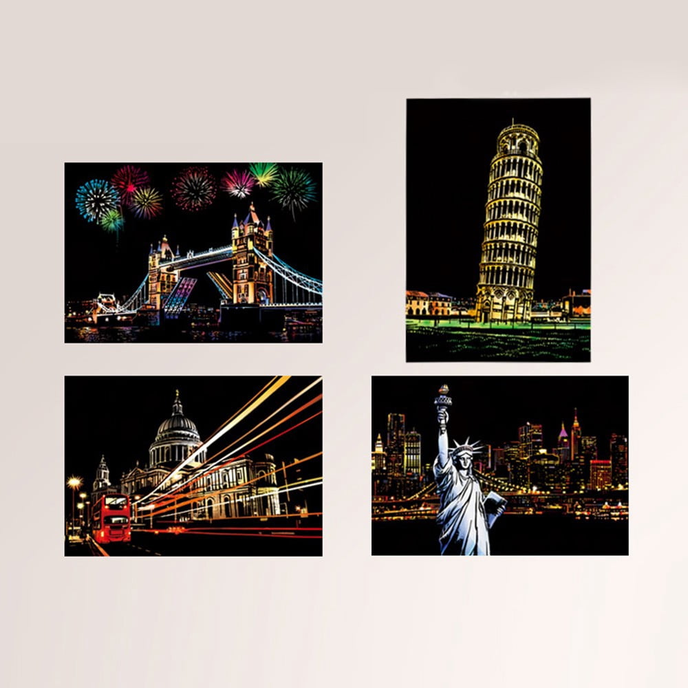 4Pcs/set Children DIY Scratch Paintings City Night View Building ...