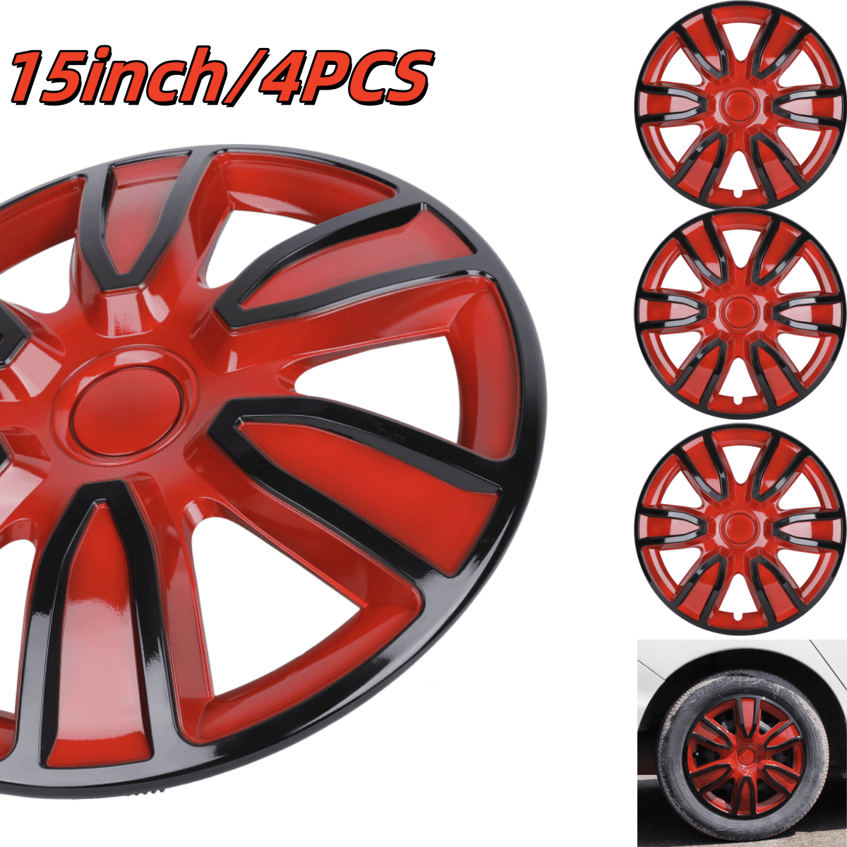 4Pcs/set Cover Hubcaps ,15 inch Black & Red Lacquer Hubcaps Wheel Rims ...