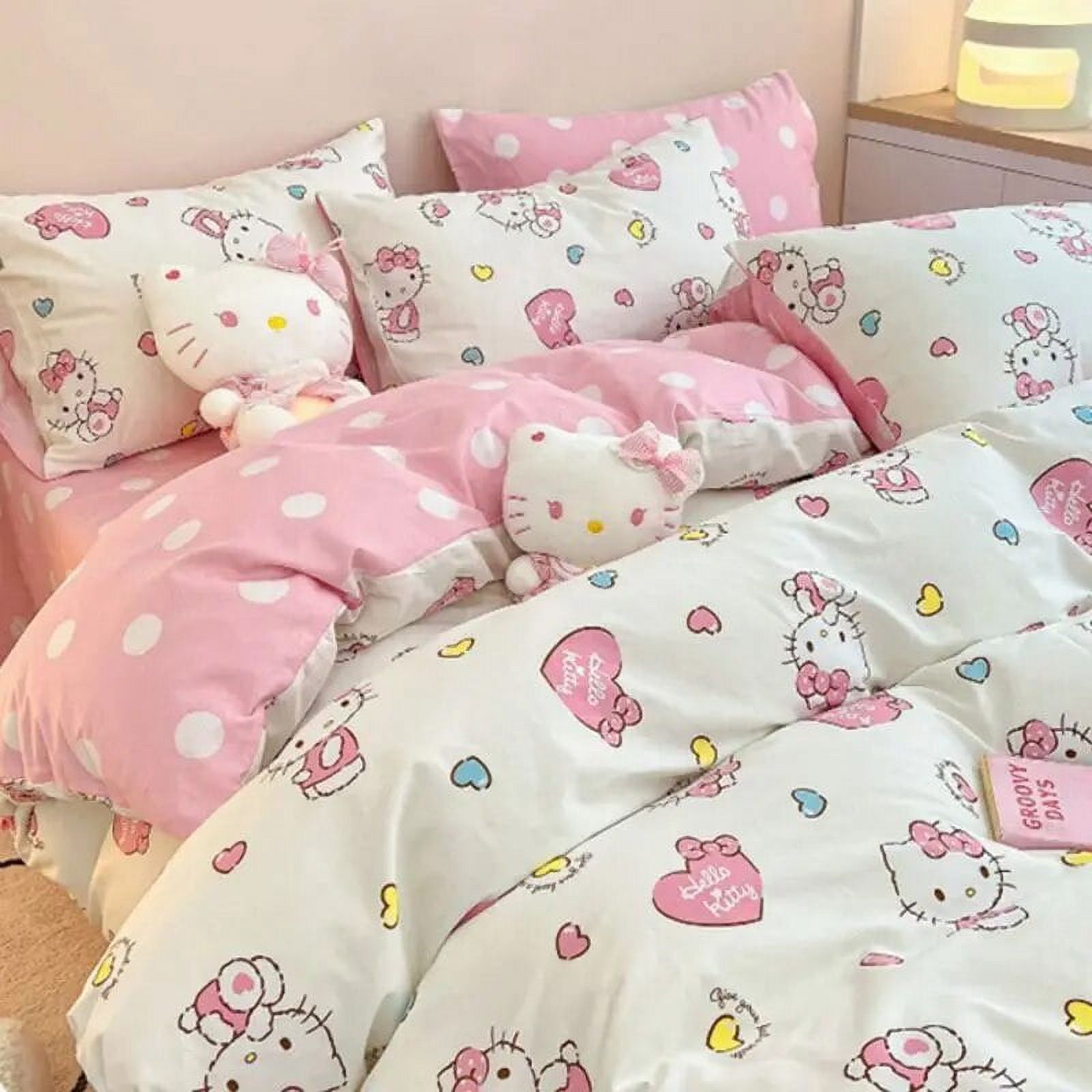 4Pcs/set Kawaii Anime Cartoon Hello Kitty Bedding Quilt Cover Student ...