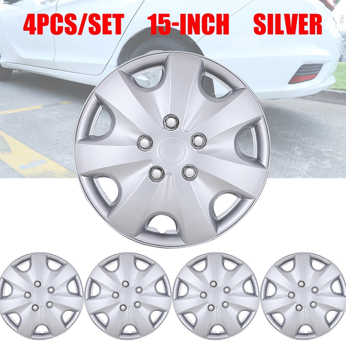 4Pcs/set Wheel Rims Cover Hubcaps ,15 Inch Universal Silver Snap On Car ...