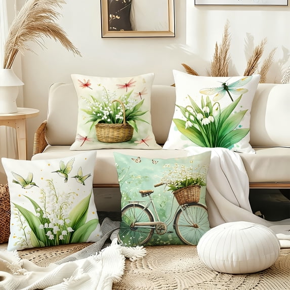 4Pcs with spring lily of the valley as the core element pillow cover ...