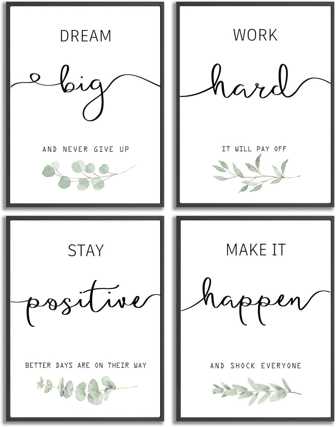 4Pcsspirational Botanical Wall Artspiring Motivational Office Quote ...