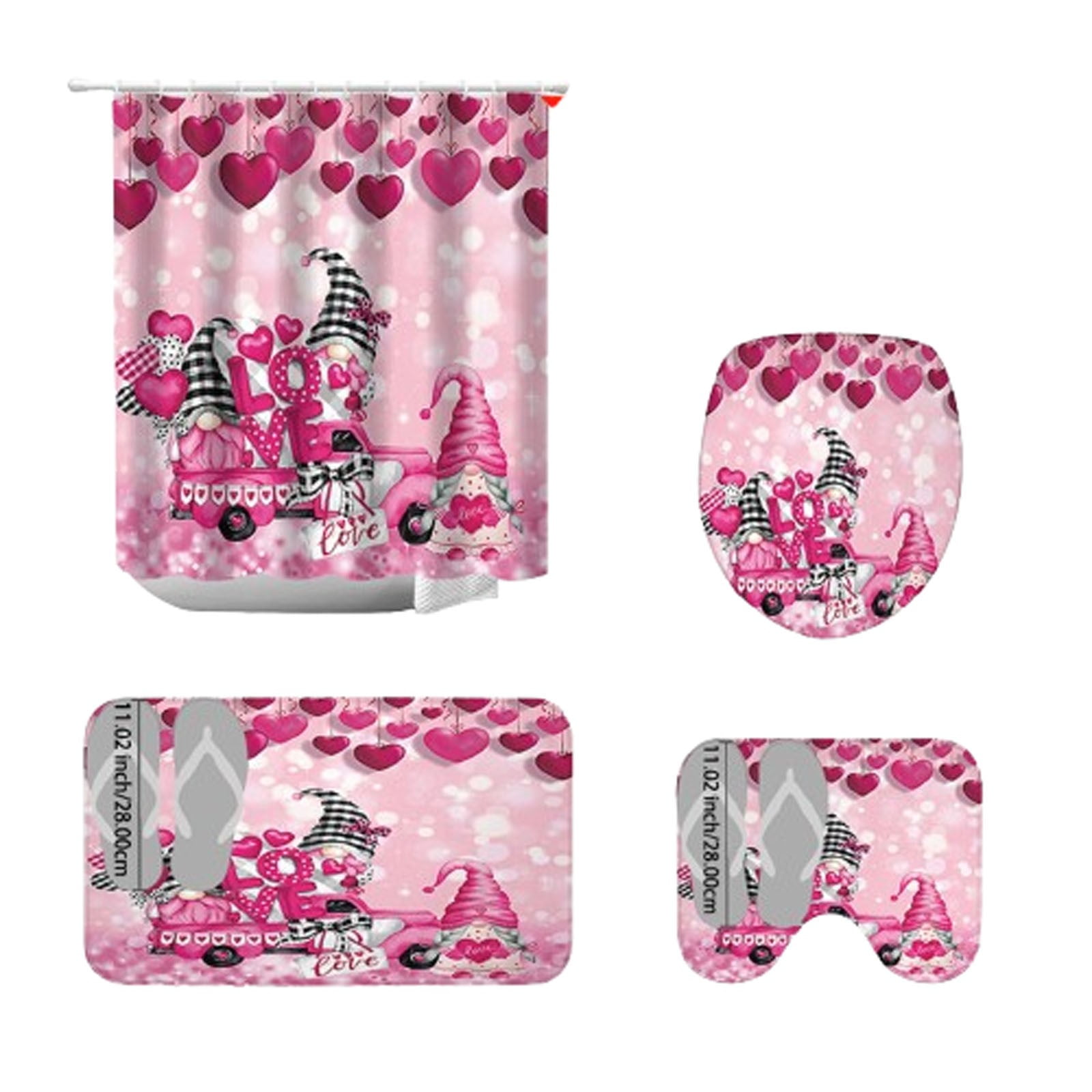 4Pcvalentine'S Day Shower Curtain Bath Mat Toilet Seat Cover With ...