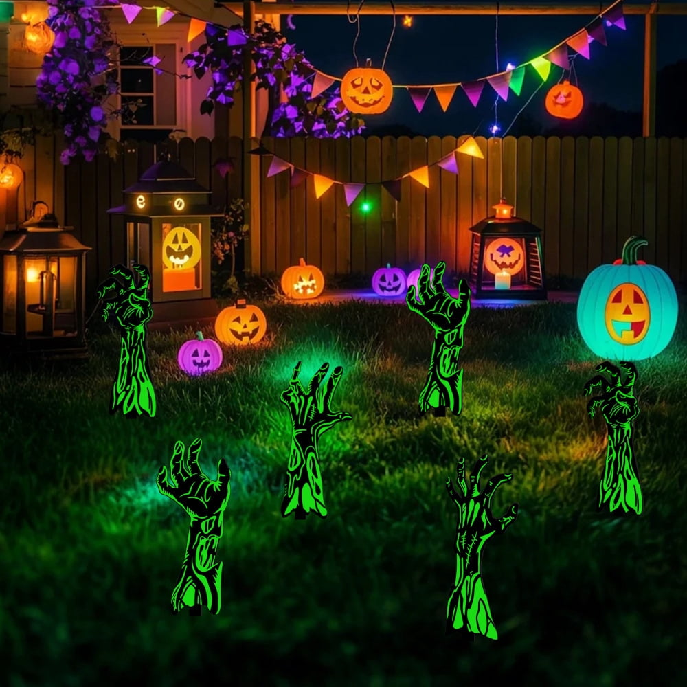 4Peice Halloween Scary Zombie Hands Yard Sign,Halloween Glow in The ...