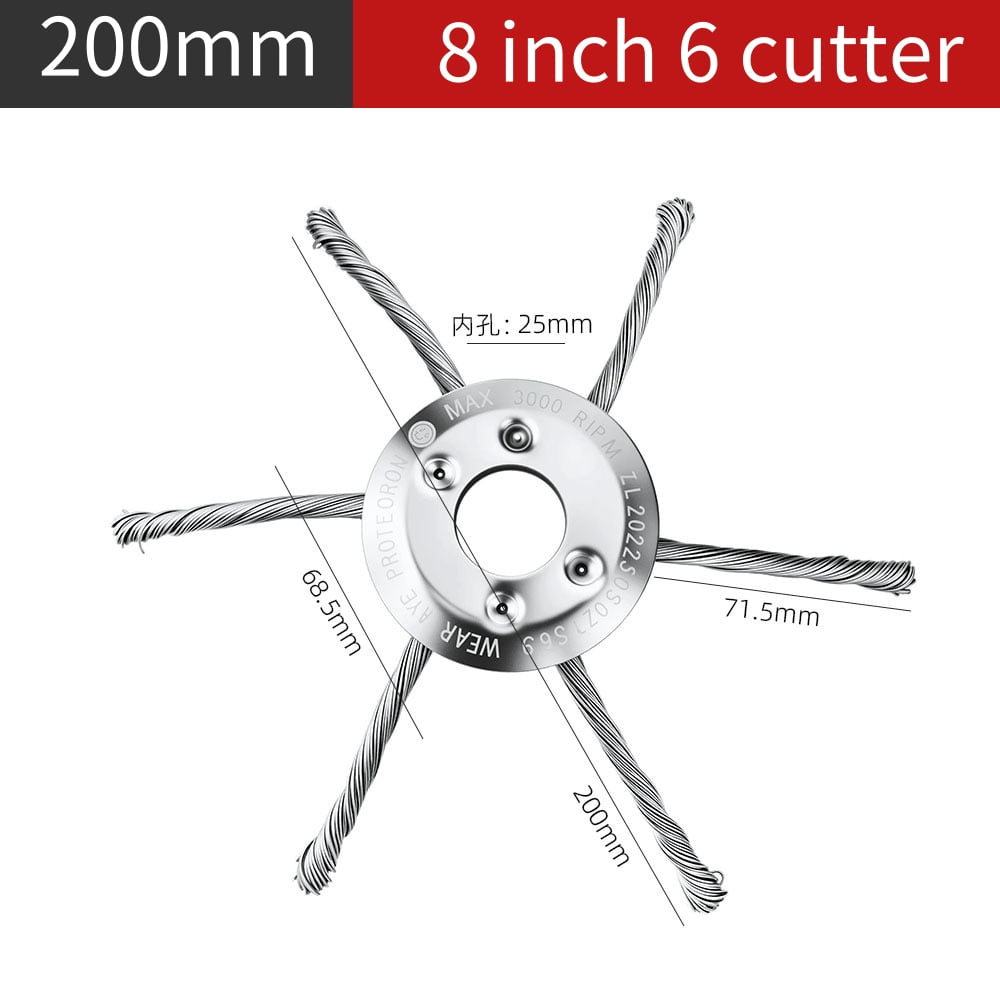 4Pices 6/8 In Steel Grasss Trimmer Head 3/ 6 Cutter Brushcutter Wire ...