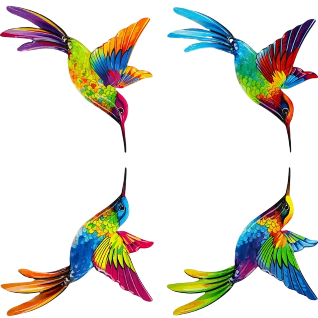 4Piece Wooden Hummingbirds Sculpture Wall Hanging Sign Plaque Natural ...