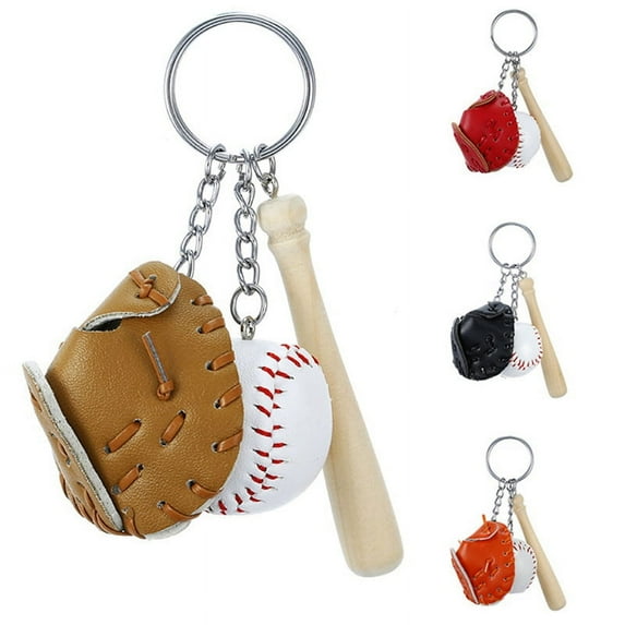 4Pieces Baseball Bat Keychain Wooden Bat Baseball Glove Mini Keychain ...