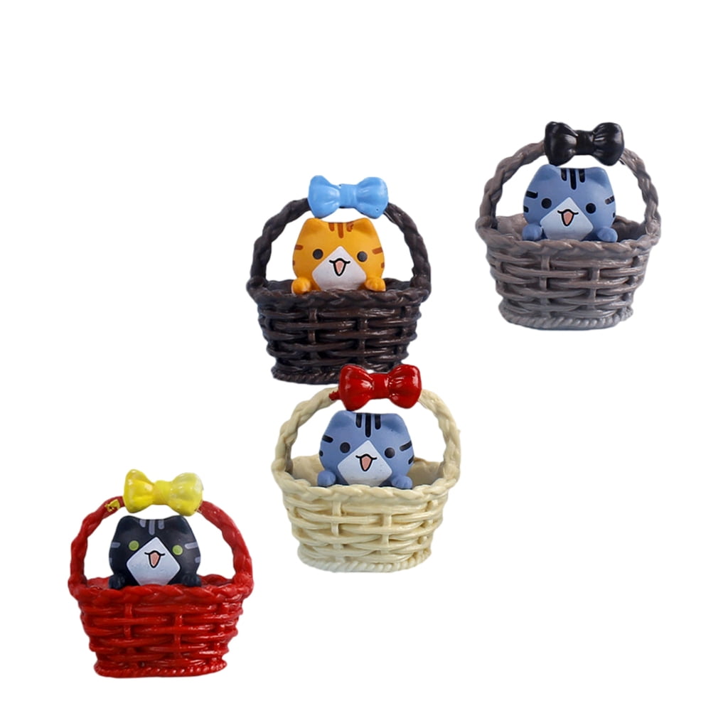 4Pieces Funny Basket Cats Miniature Figurines Cartoon Kitten Ornaments ...