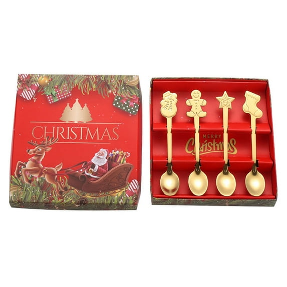 4Pieces Ice Cream Spoons Stirring SpoonS Christmas Themed Stainless ...
