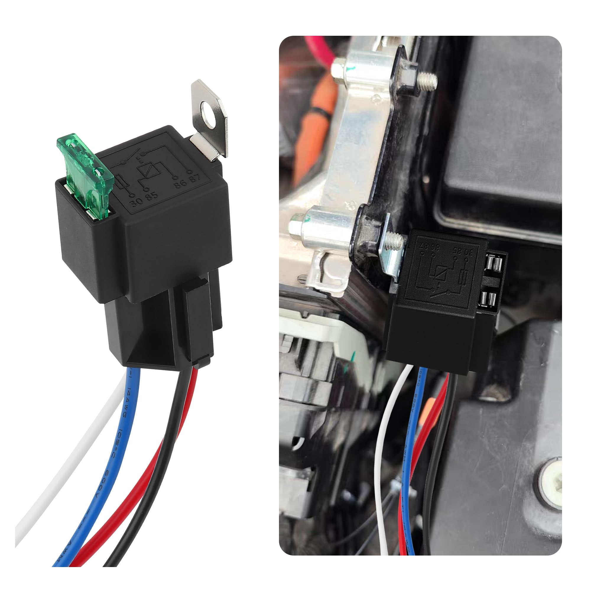4Pin 12V Relay with 30A Fuse,SPST Normally Open Car Relay with 14 AWG ...