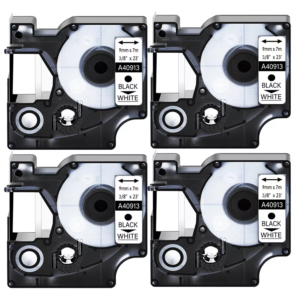 4Pk 3/8"*23Ft Black On White Label Tape For Dymo D1 40913 Labelmanager ...