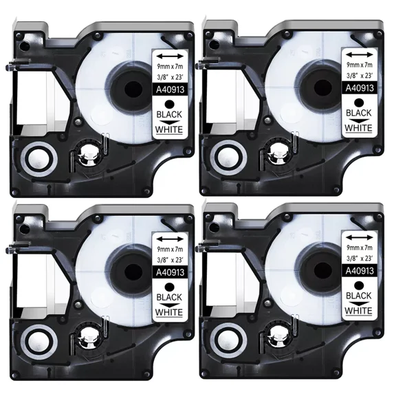 4Pk 3/8"*23Ft Black On White Label Tape For Dymo D1 40913 Labelmanager ...