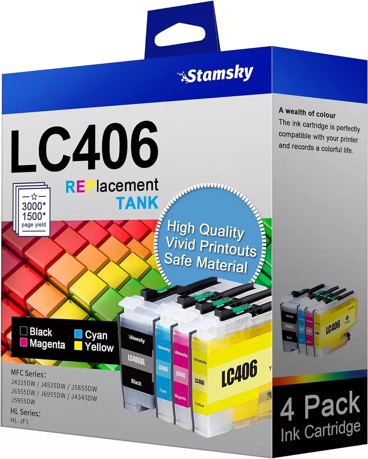 4Pk LC406 Ink Cartridges for Brother MFC-J4335DW MFC-J4345DW J4535DW ...