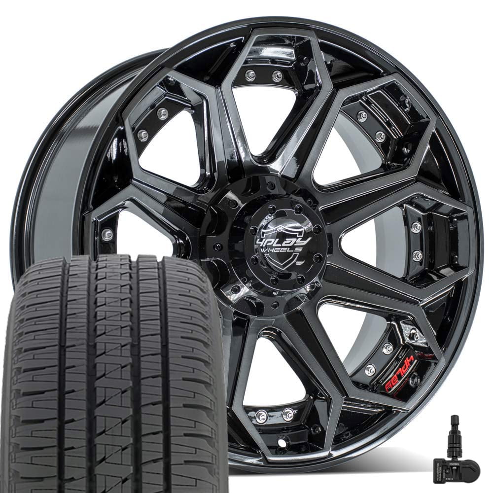 4Play 4P80R 20x9 Black Rims & Bridgestone Tires Set Fit RAM Jeep Chevy ...