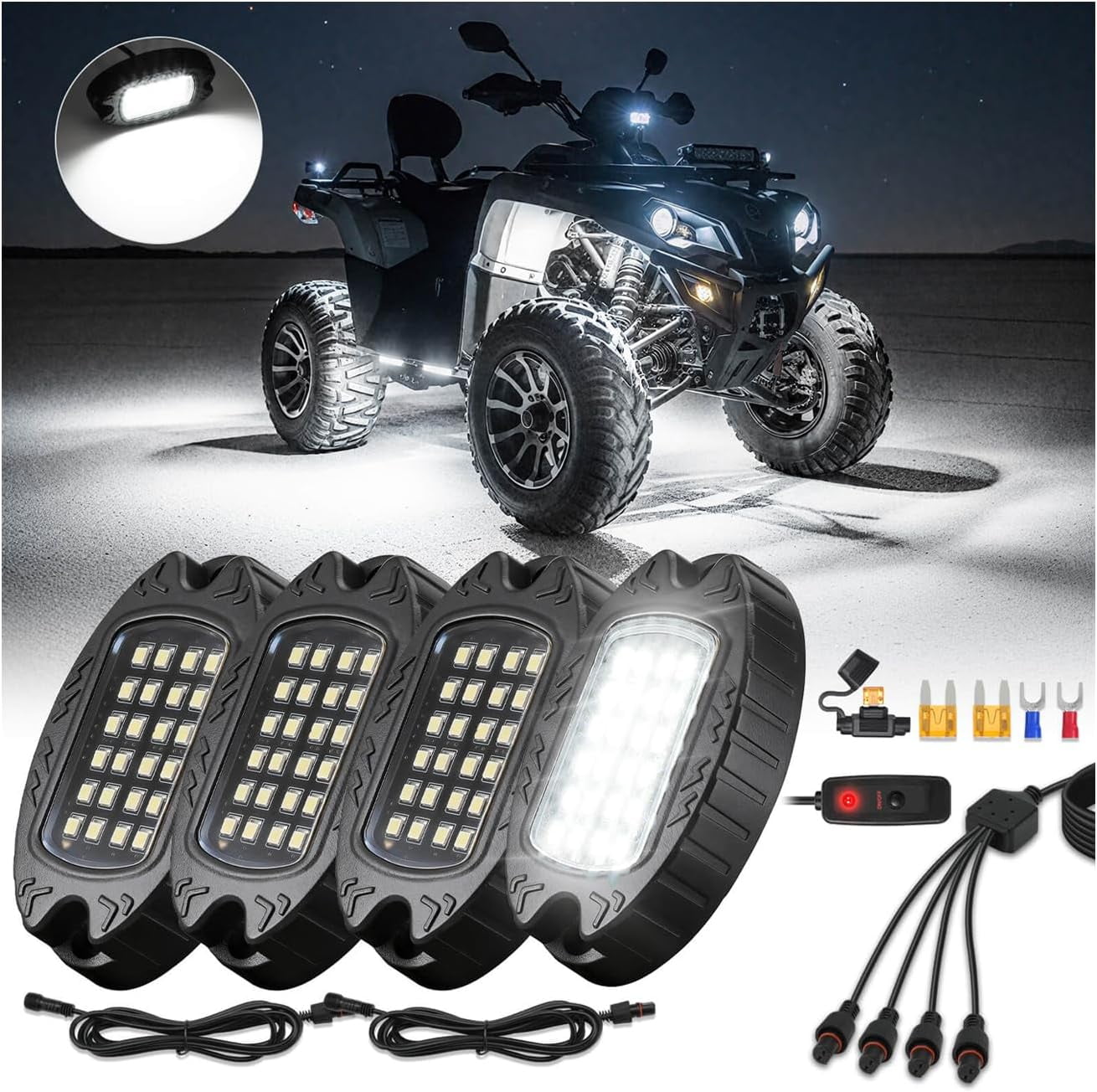 4Pods Housing Plug and Play Pure White Rock Lights Kit with Harness ...