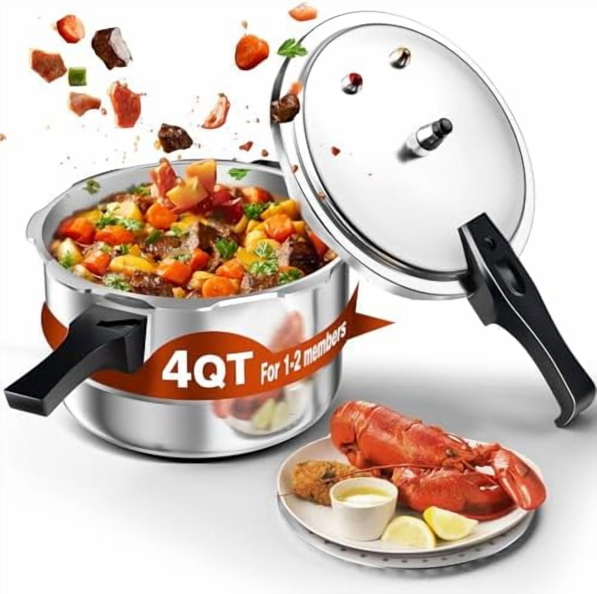 4QT Aluminum Pressure Cooker w/Release Valve & Multiple Protective ...