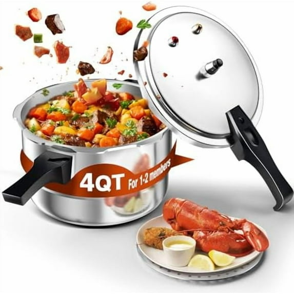 4QT Aluminum Pressure Cooker w/Release Valve & Multiple Protective ...