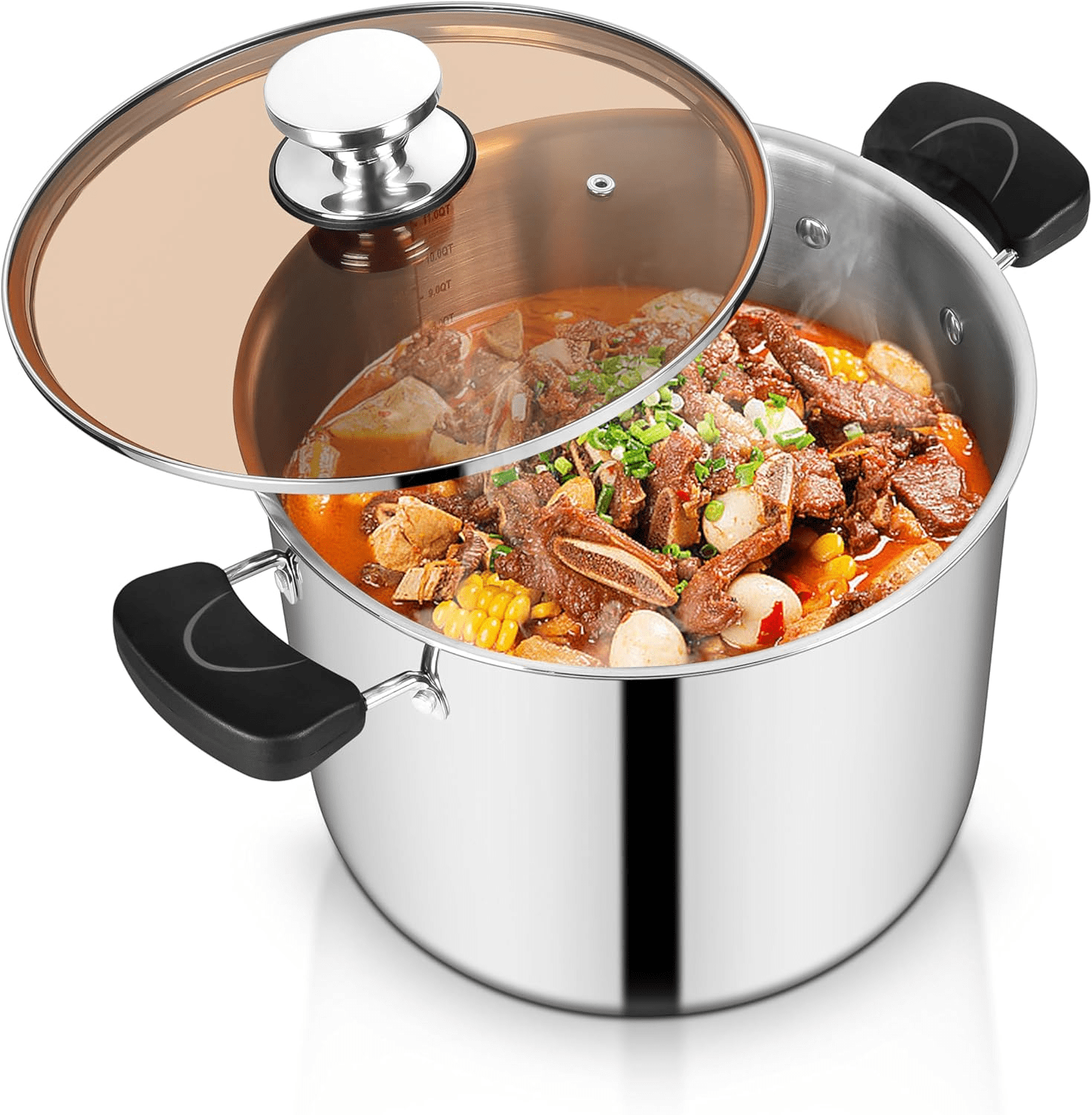 4QT Stock Pot with Lid, Stainless Steel Soup Pasta Pot with Visible Lid ...