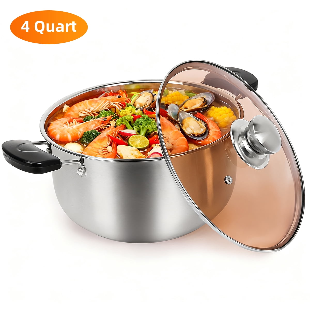 GPED 4QT Stock Pot with Lid, Stainless Steel Soup Pasta Pot with ...