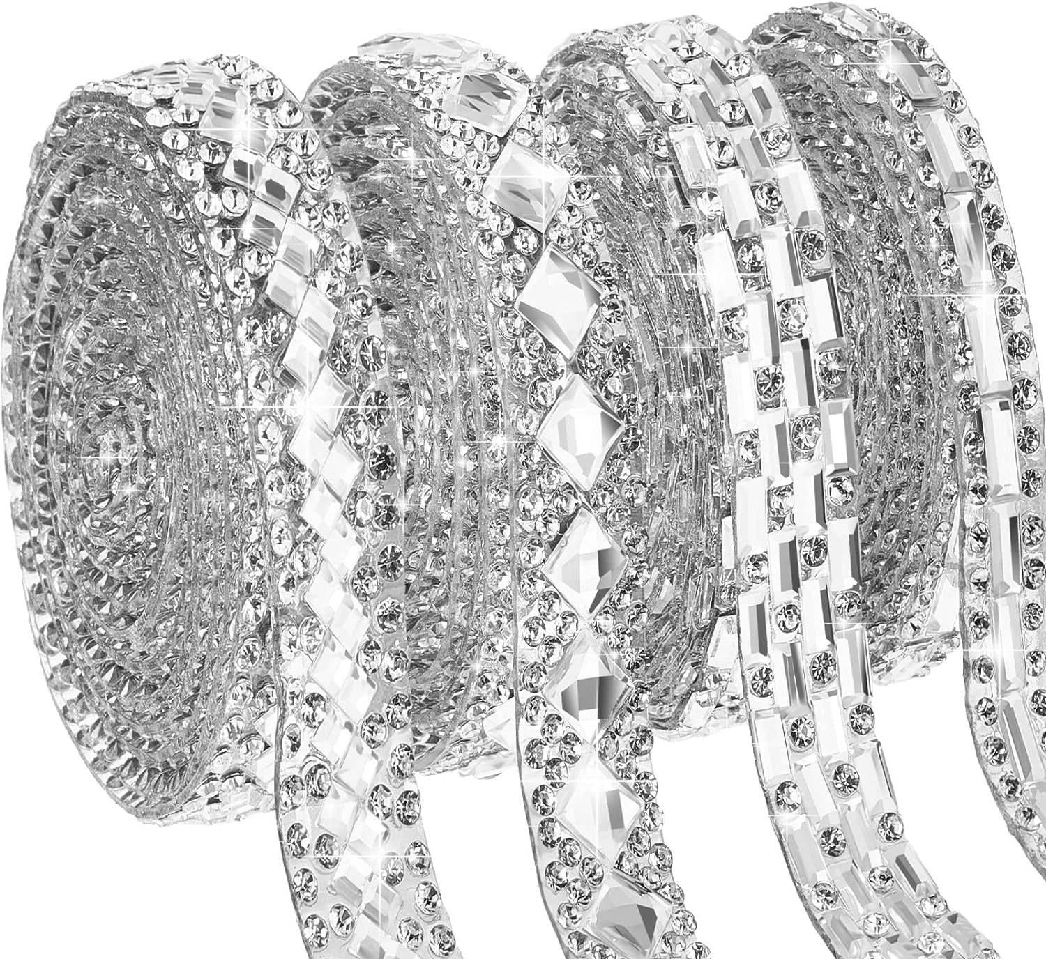 4Rolls Crystal Rhinestone Ribbon Shiny Rhinestone Ribbon Resin Diamond ...