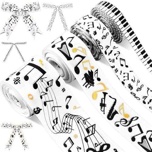 4Rolls Musical Notes Grosgrain Ribbon, 20 Yards Music Theme Printed ...