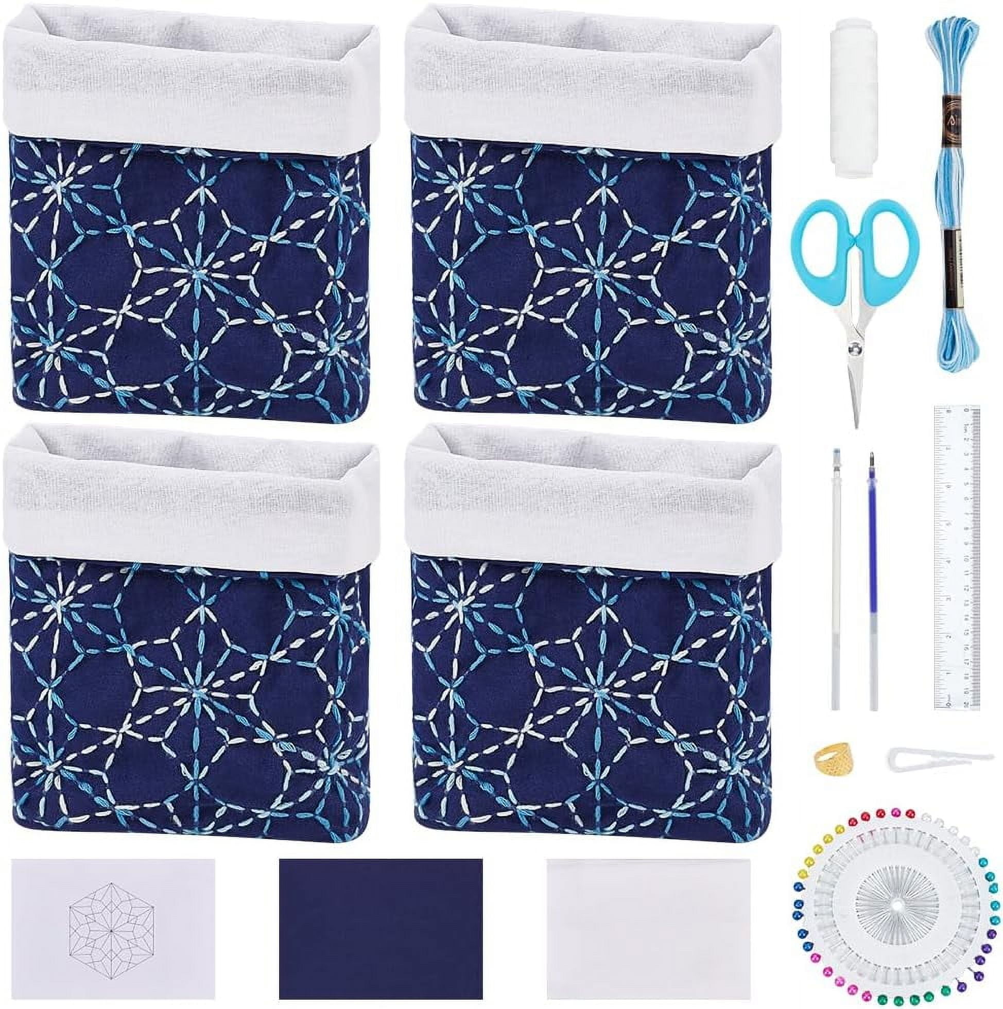 4Set DIY Sashiko Kit Mini Storage Basket Dark Blue Storage Basket Bins ...