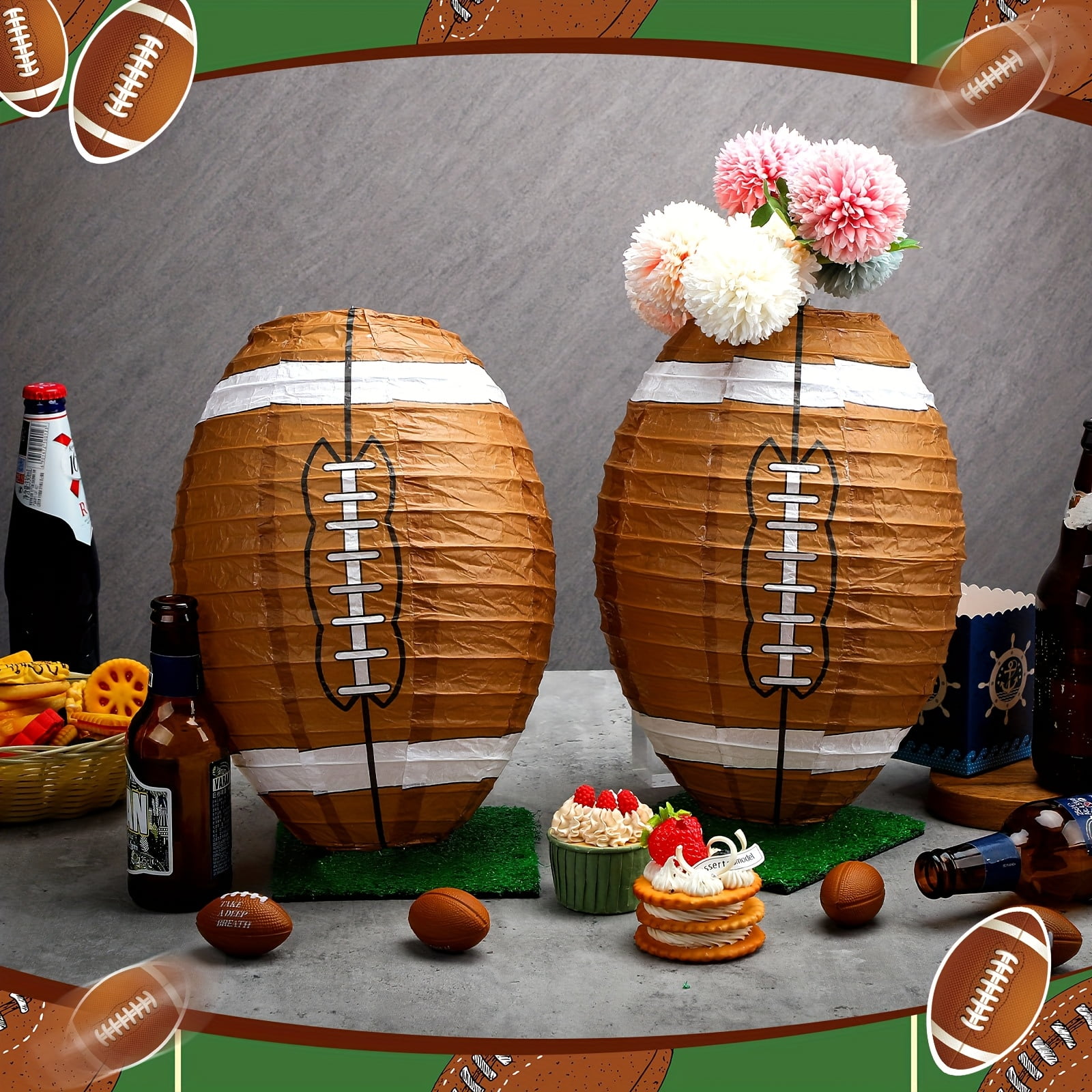 4Set Football Table Centerpiece Decoration, 4 Football Lantern Set & 4 ...