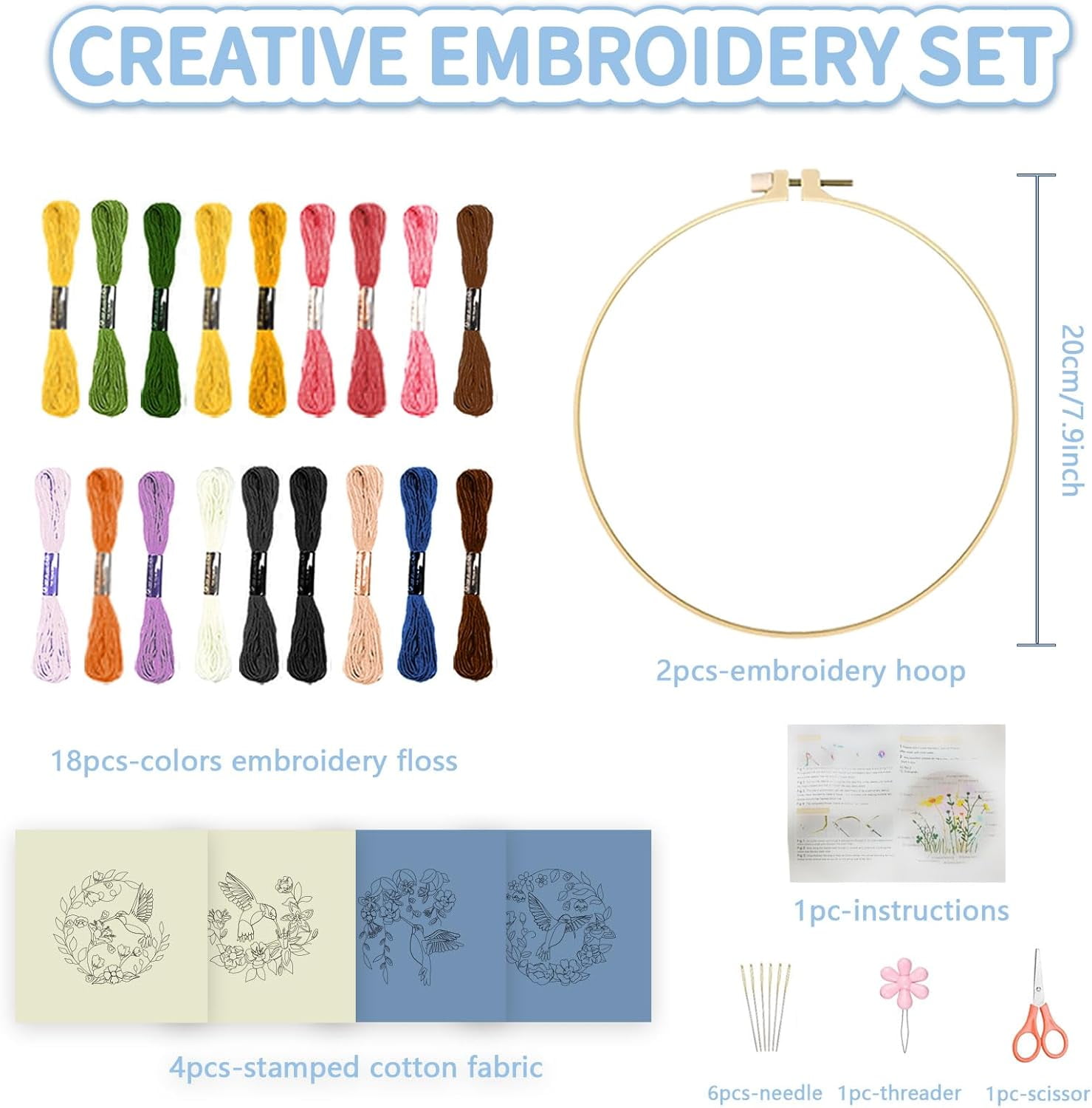 4Set Hummingbird and Flowers Embroidery Starter Kit for Beginners ...