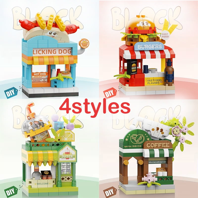 4Set Mini Building Blocks, Food-Themed City Street View Plug-In ...