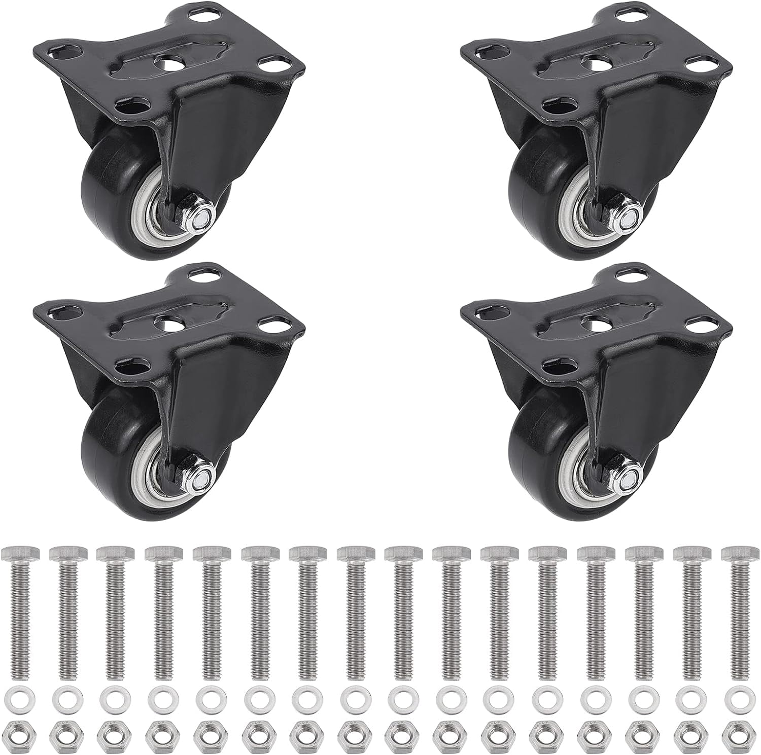 4Sets 1.6inch PU Fixed Caster Wheels Black Casters Set with 48Pcs ...