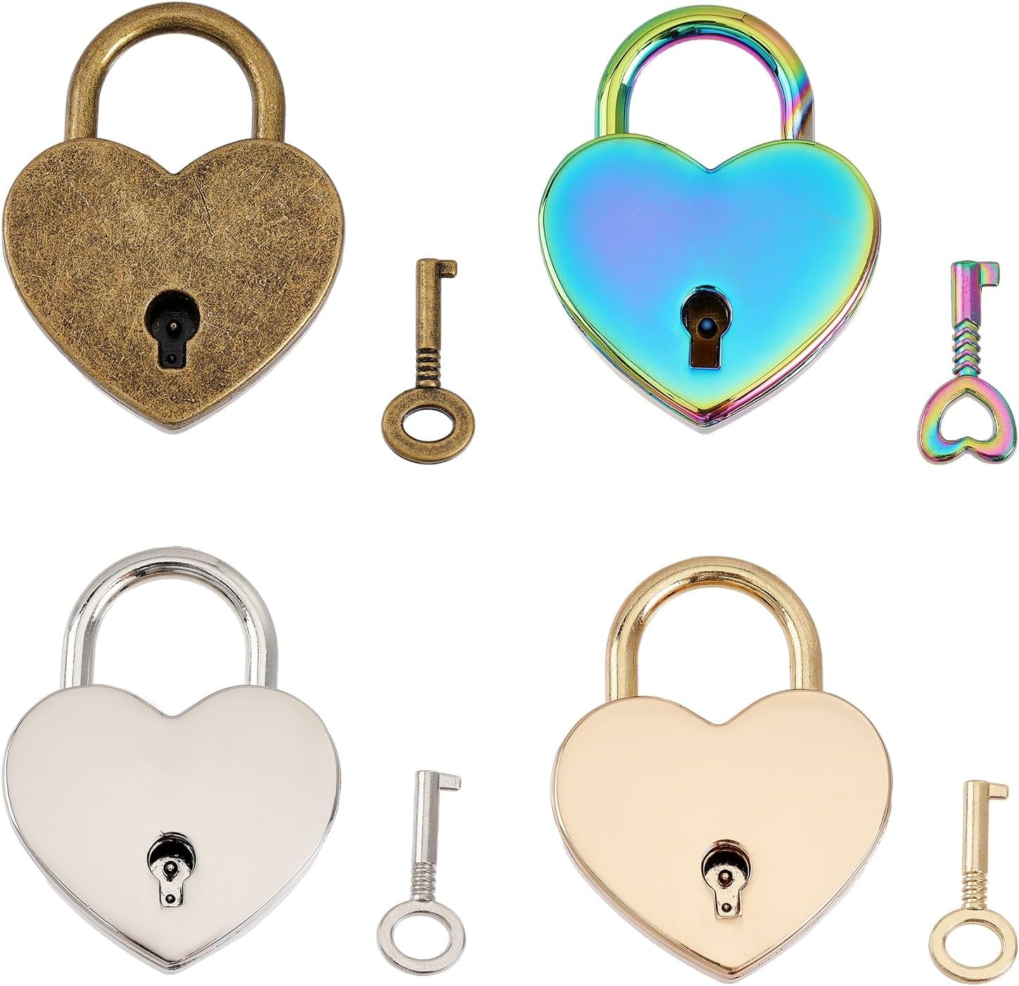 4Sets 4Colors Mini Metal Padlock Diary Lock and Key Set Heart Lock Mini ...