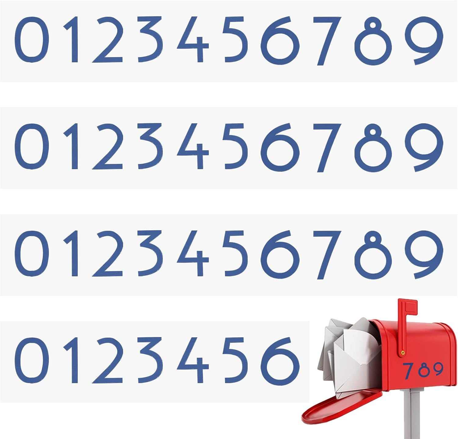 4Sets Blue Reflective Mailbox Numbers Stickers 0-9 Self-Adhesive ...