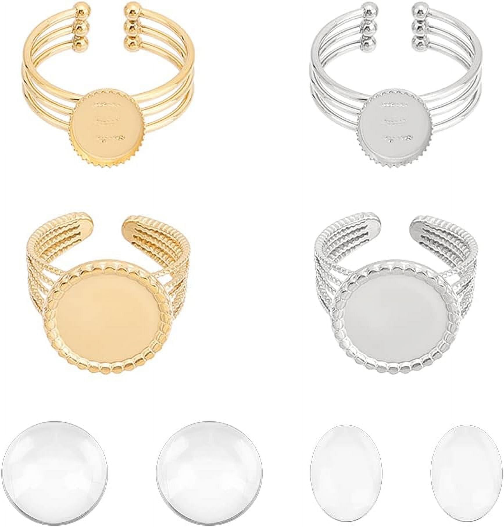 4Sets DIY Cuff Ring Making Kit Oval Round Open Cuff Ring Bezel Tray 2 ...