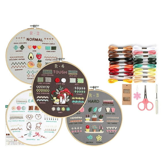 4Sets Embroidery Set with Instruction Embroidery Clothes with Pattern ...