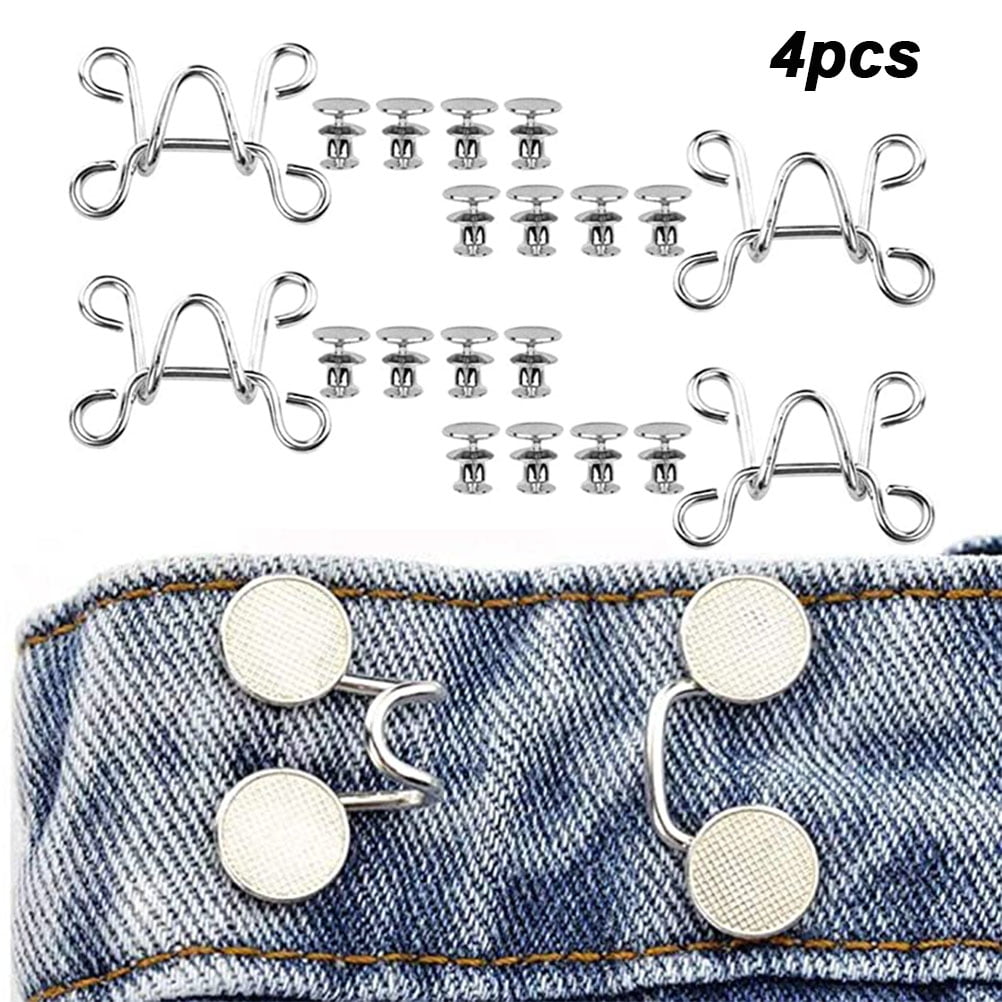 4Sets Jean Buttons for Loose Jeans, Pant Waist Tightener, Silver Metal ...