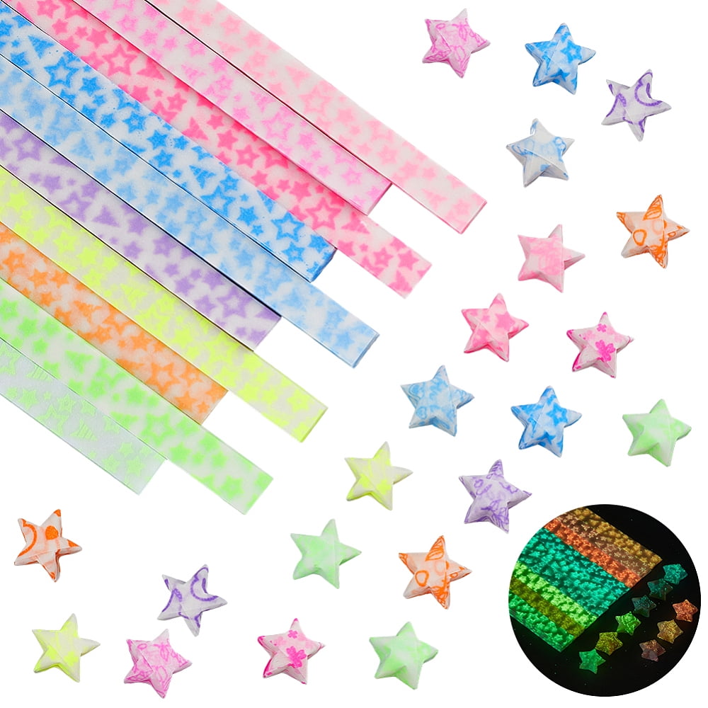 4Sets Luminous Lucky Star Origami Paper Glitter Powder Luminous Style ...
