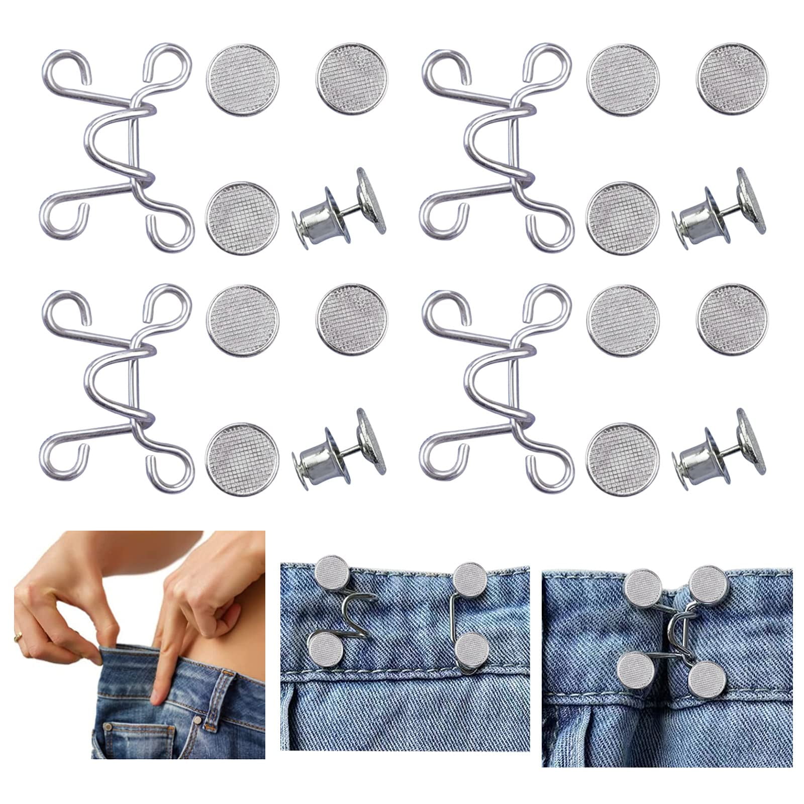 4Sets Pant Waist Tightener, Adjustable Waist Buckle Extender, Reusable ...