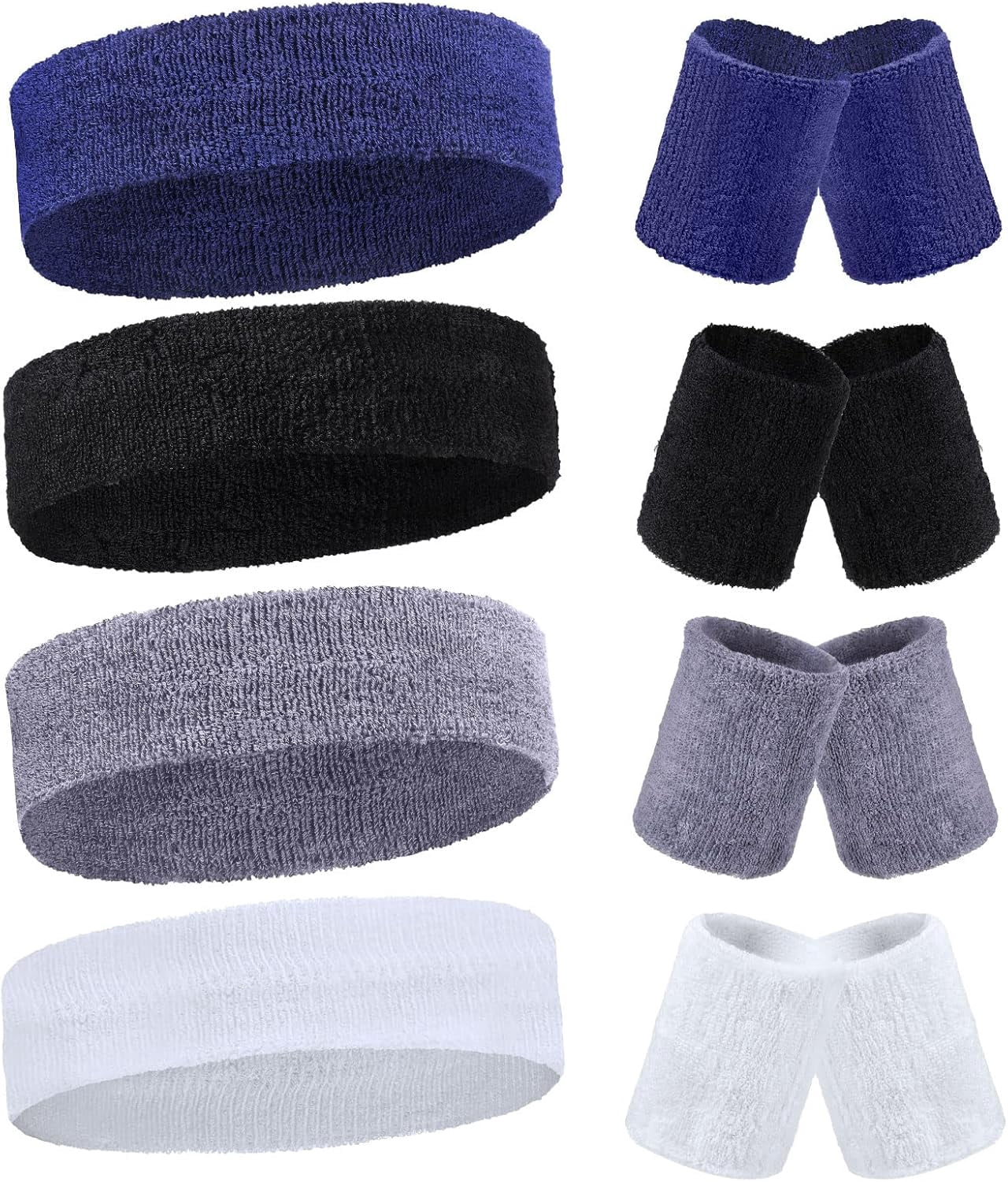 4Sets Sweatbands Wrist Sweat Bands Workout Headbands Terry Cloth ...