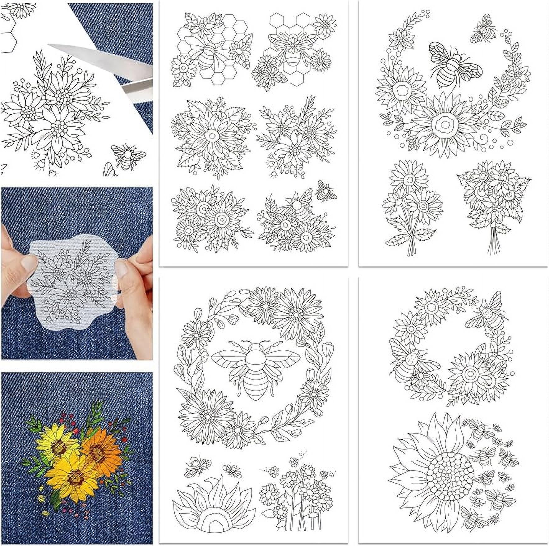 4Sheets 16Pcs Sunflower and Bee Water Soluble Stabilizer Hand Sewing ...