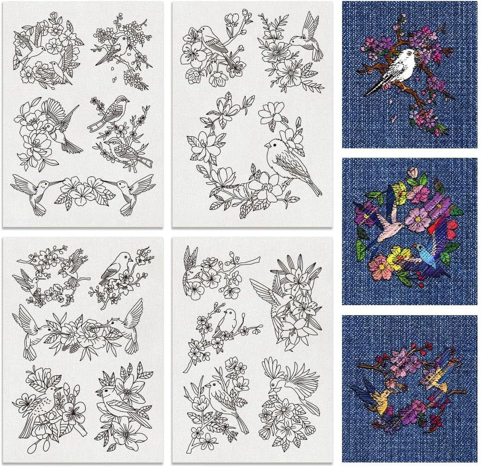 4Sheets 18Pcs Water Soluble Embroidery 11.7x8.3inch Birds and Flowers ...