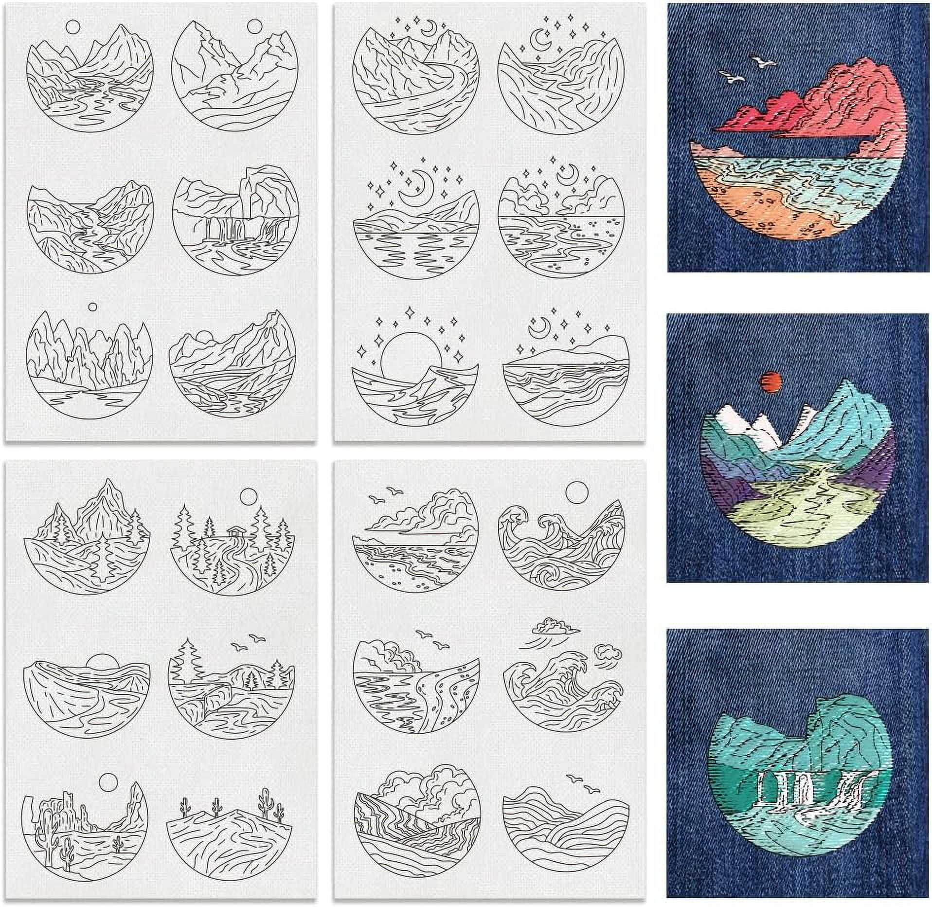 4Sheets 24pcs Water Soluble Embroidery Patterns Natural Scenery Forests ...